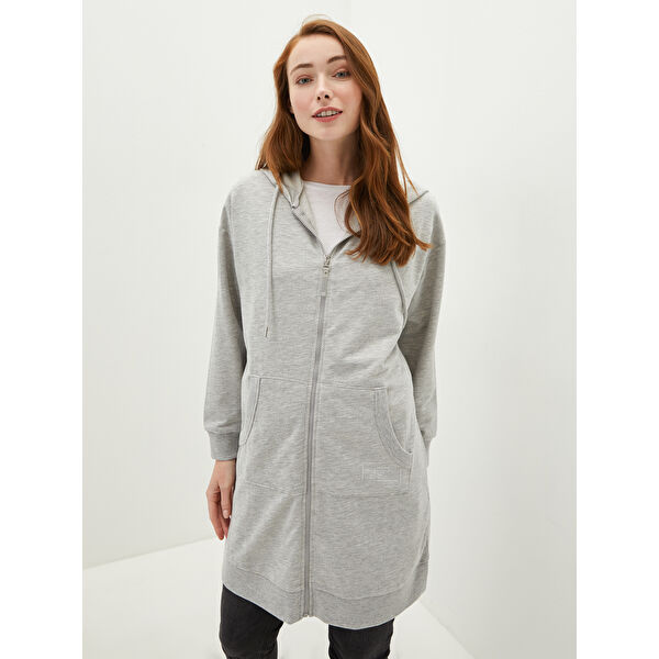 MODEST Kapüşon Yaka Düz Uzun Kollu Oversize Pamuklu Kadın Spor Hırka