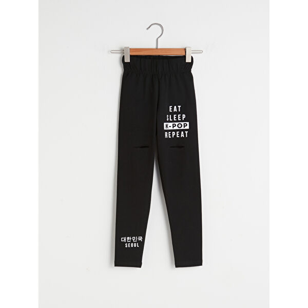 Beli Lastikli Baskılı Pamuklu Bilek Boy Kız Çocuk Tayt