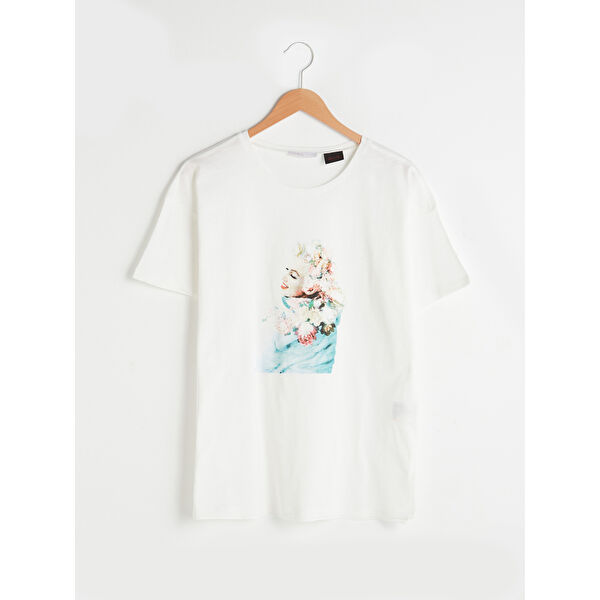 LCW CLASSIC Bisiklet Yaka Marilyn Monroe Baskılı Kısa Kollu Pamuklu Kadın Tişört