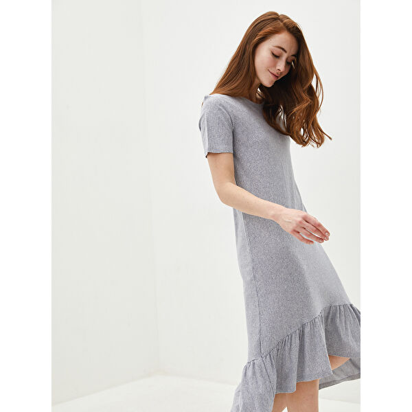 LCW CLASSIC Bisiklet Yaka Çizgili Kısa Kollu A Kesim Kadın Elbise