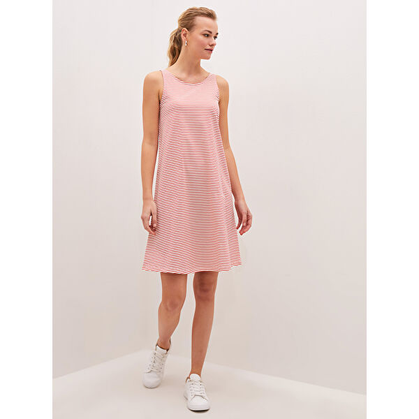 LCW CLASSIC U Yaka Çizgili Askılı Pamuklu Kadın Elbise