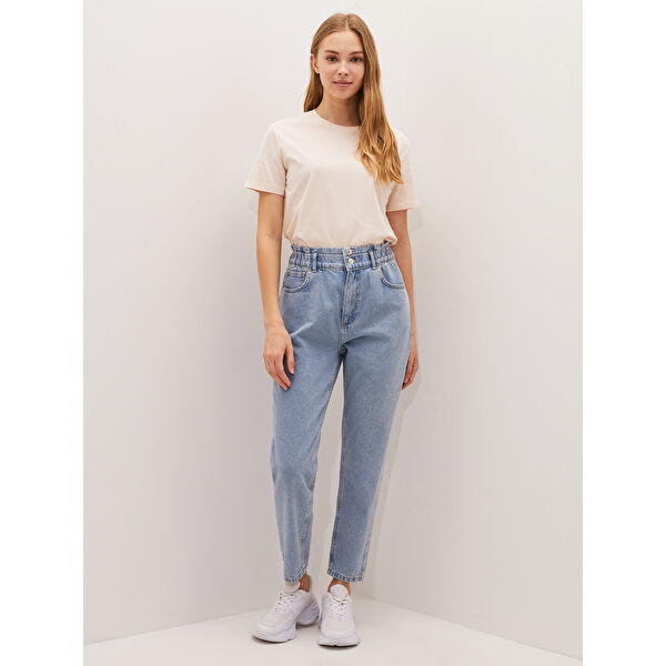 Yüksek Bel Bol Fit Bilek Boy Kadın Rodeo Jean Pantolon