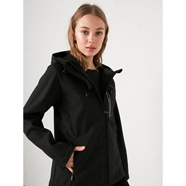 Kapüşonlu Baskılı Uzun Kollu Kadın Outdoor Mont