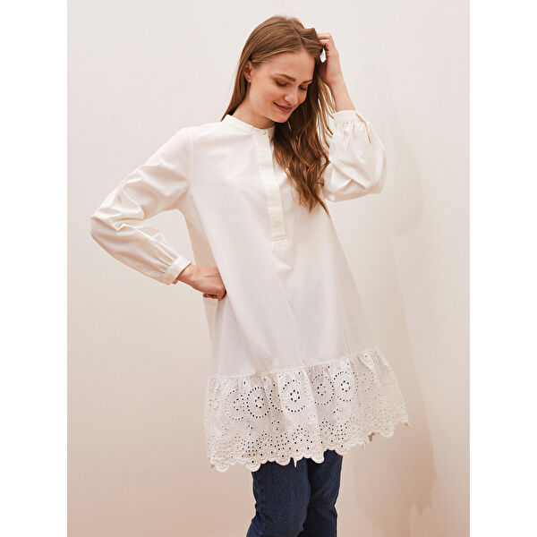 LCW CLASSIC Hakim Yaka Nakışlı Uzun Kollu Pamuklu Kadın Tunik