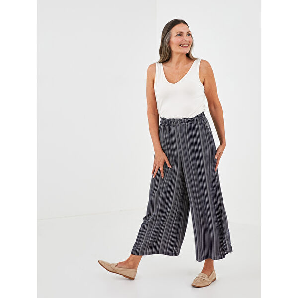 LCW GRACE Beli Lastikli Çizgili Cep Detaylı Belmando Kumaş Kadın Pantolon Etek