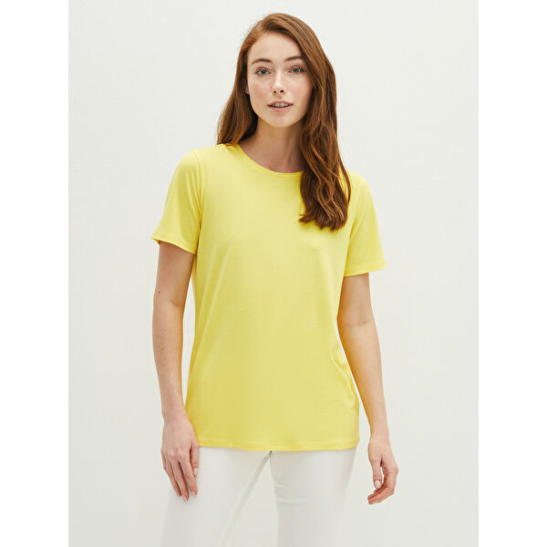 LCW GREEN Bisiklet Yaka Düz Kısa Kollu Kadın Tişört