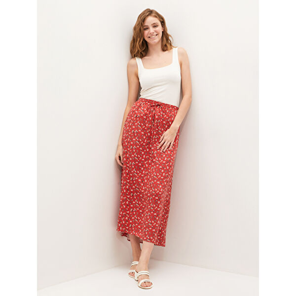 LCW GRACE Beli Lastikli Desenli A Kesim Belmando Kumaş Kadın Etek