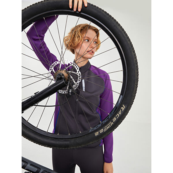 Dik Yaka Reflektör Baskılı Uzun Kollu Outdoor Kadın Hırka