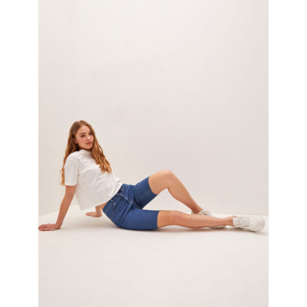 Cep Detaylı Bermuda Kadın Rodeo Jean Şort