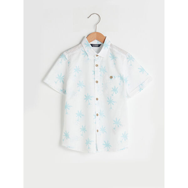 Desenli Kısa Kollu Poplin Erkek Çocuk Gömlek
