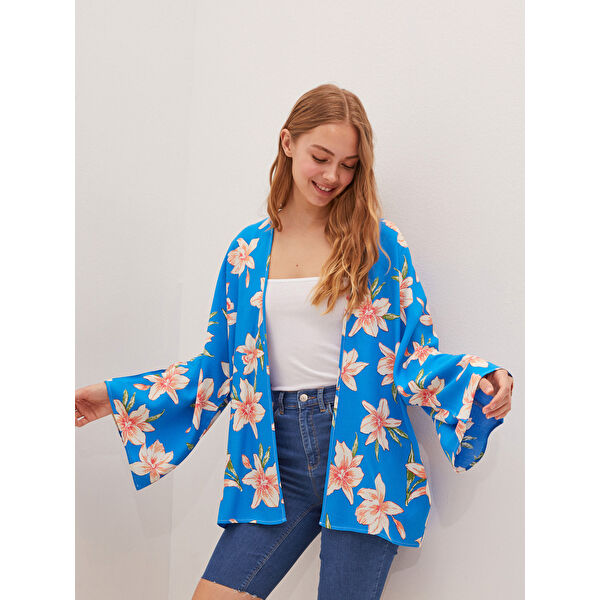 LCW CASUAL Çiçek Baskılı Geniş Kollu Viskon Kadın Kimono