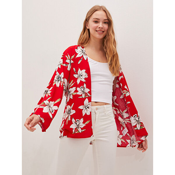 LCW CASUAL Çiçek Baskılı Geniş Kollu Viskon Kadın Kimono