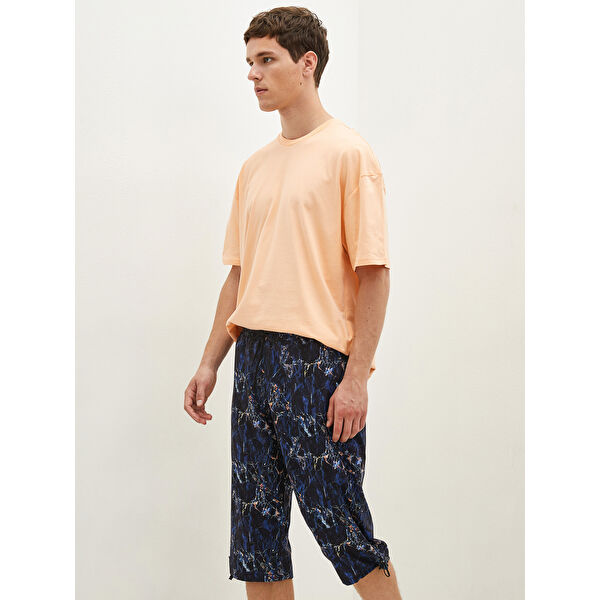 Diz Altı Boy Desenli Erkek Deniz Şortu