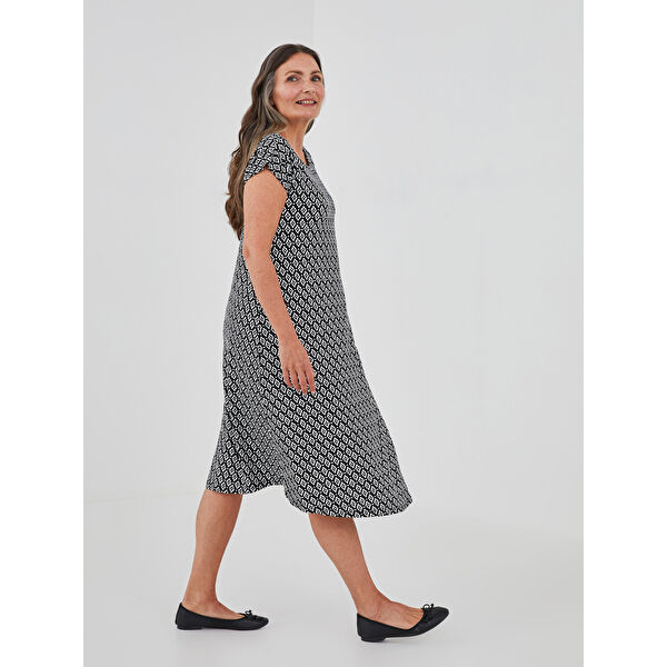 LCW GRACE Bisiklet Yaka Desenli A Kesim Kısa Kollu Kadın Elbise