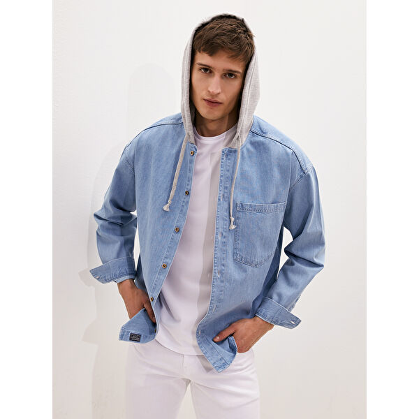 Oversize Uzun Kollu Erkek Jean Gömlek