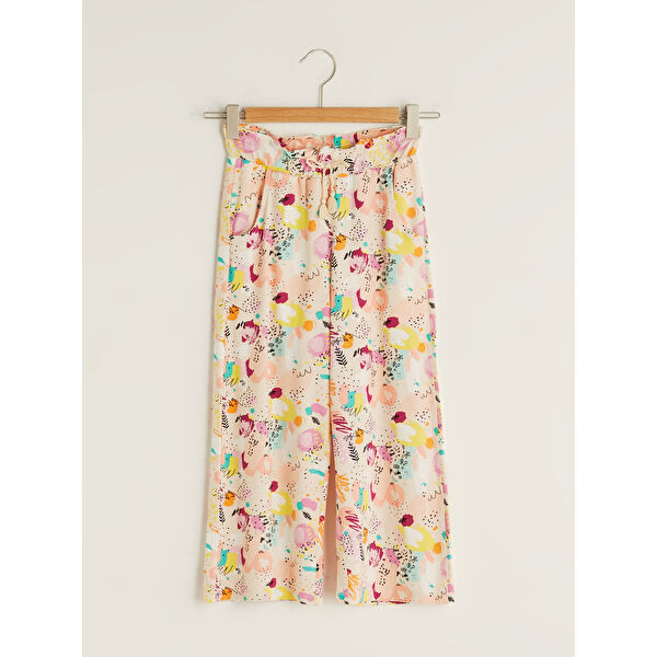 Beli Lastikli Desenli Geniş Paça Viskon Kız Çocuk Capri Beli Lastikli Desenli Geniş Paça Viskon Kız Çocuk Capri