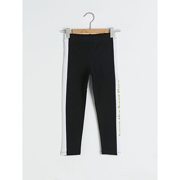 Beli Lastikli Yanda Baskılı Pamuklu Kız Çocuk Uzun Tayt