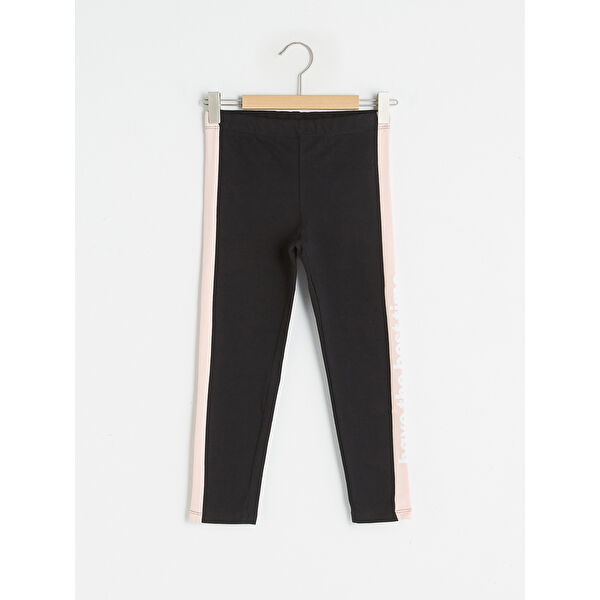 Beli Lastikli Yanda Baskılı Pamuklu Kız Çocuk Uzun Tayt