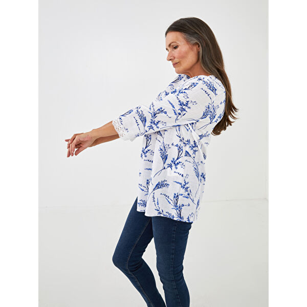 LCW GRACE Kaçık Yaka Nakışlı Uzun Kollu Pamuklu Kadın Bluz