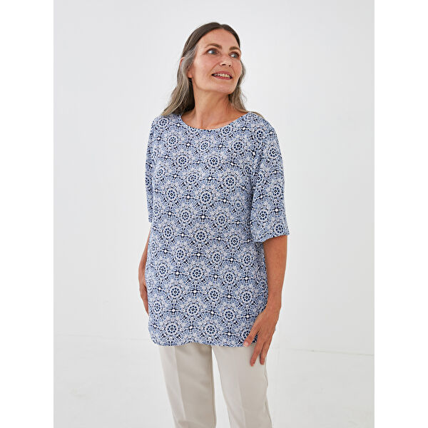 LCW GRACE Bisiklet Yaka Desenli Kısa Kollu Krinkle Kumaş Kadın Bluz LCW GRACE Bisiklet Yaka Desenli Kısa Kollu Krinkle Kumaş Kadın Bluz