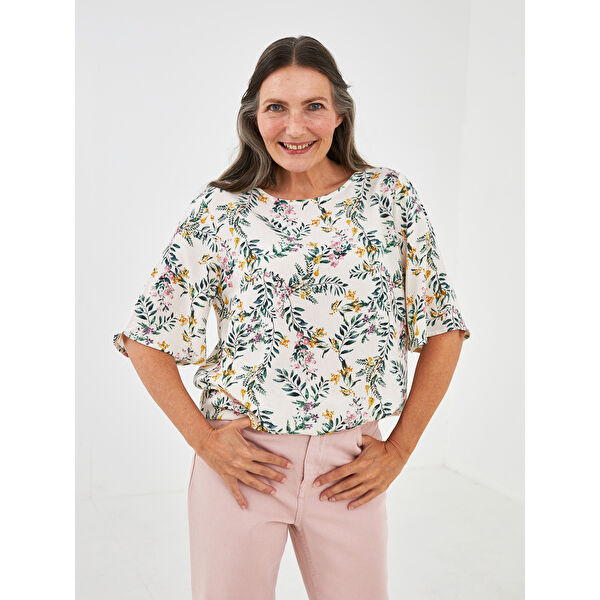 LCW GRACE Bisiklet Yaka Desenli Kısa Kollu Krinkle Kumaş Kadın Bluz LCW GRACE Bisiklet Yaka Desenli Kısa Kollu Krinkle Kumaş Kadın Bluz