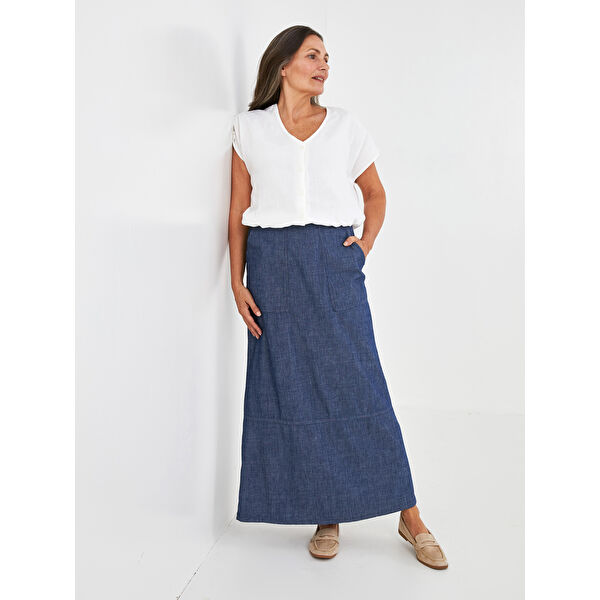 LCW GRACE Beli Lastikli Düz Cep Detaylı Kadın Jean Etek