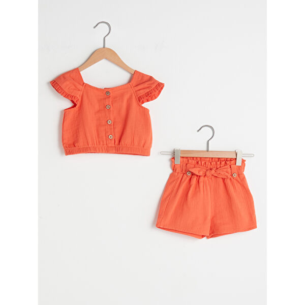 Bisiklet Yaka Kısa Kollu Basic Kız Bebek Gömlek ve Şort 2'li Takım