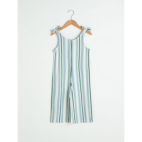 Çizgili Fiyonk Detaylı Kız Çocuk Tulum