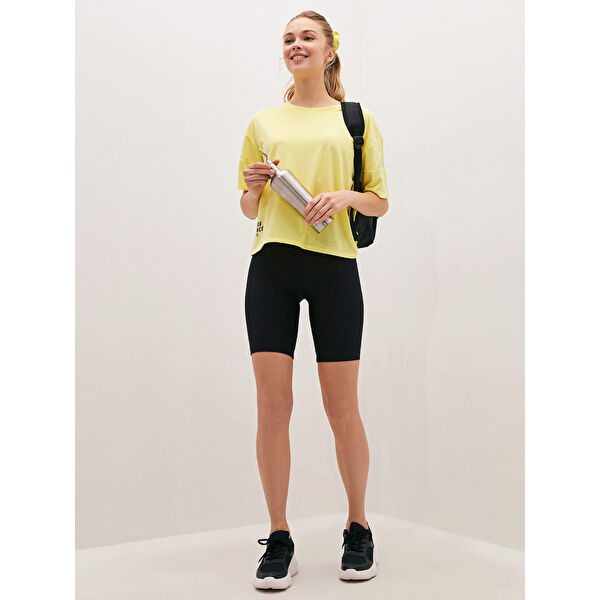 LCW ACTIVE Beli Slogan Baskılı Kadın Spor Biker Tayt ve Toka