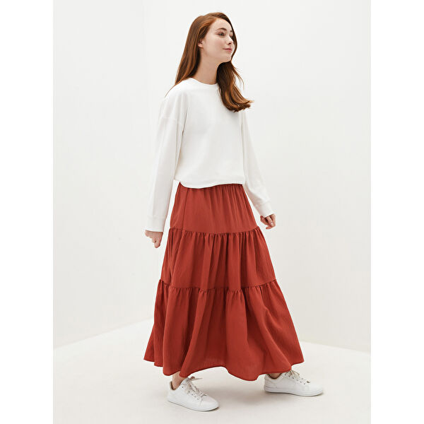 MODEST Beli Lastikli Fırfır Detaylı Kadın Kloş Etek