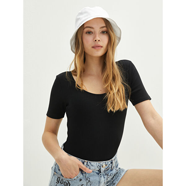 LCW CASUAL U Yaka Düz Kısa Kollu Kadın Fitilli Bodysuit LCW CASUAL U Yaka Düz Kısa Kollu Kadın Fitilli Bodysuit