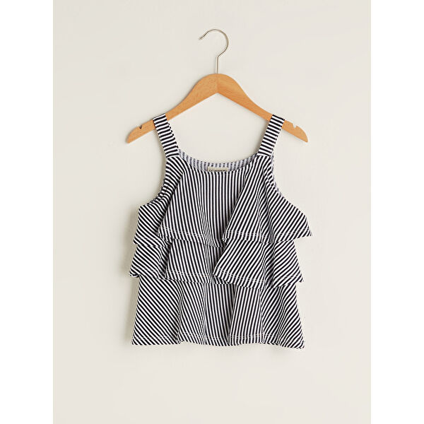 Bisiklet Yaka Çizgili Fırfırlı Kız Çocuk Atlet