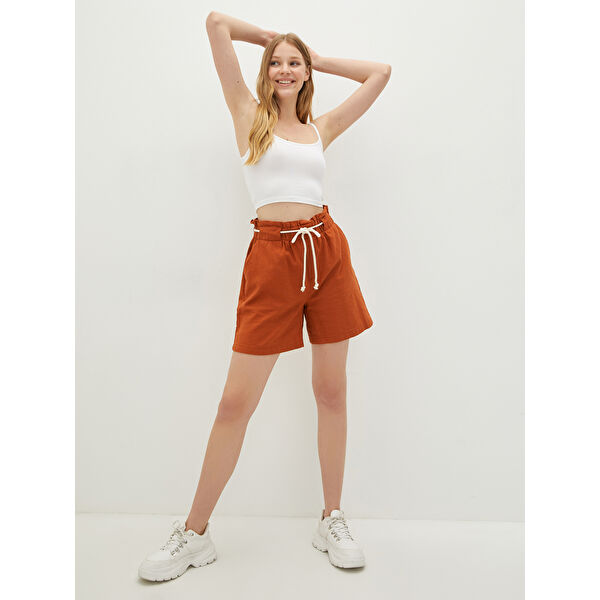 Beli Lastikli Cep Detaylı Palazzo Gabardin Kumaş Kadın Şort