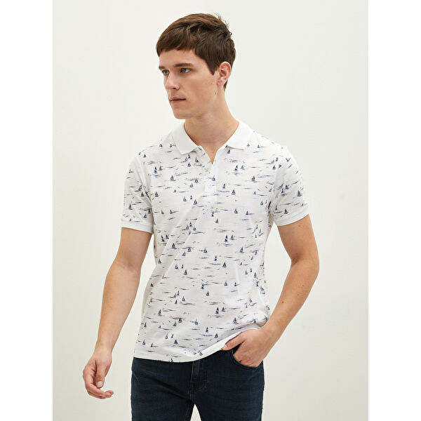 Polo Yaka Kısa Kollu Desenli Penye Erkek Tişört