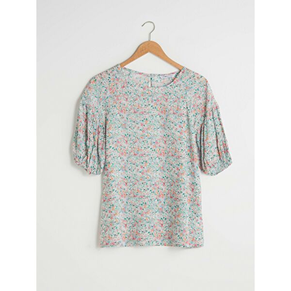 LCW CLASSIC Bisiklet Yaka Çiçek Baskılı Kısa Kollu Viskon Kadın Bluz