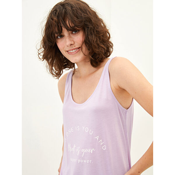 LCW CASUAL U Yaka Slogan Baskılı Viskon Kadın Atlet