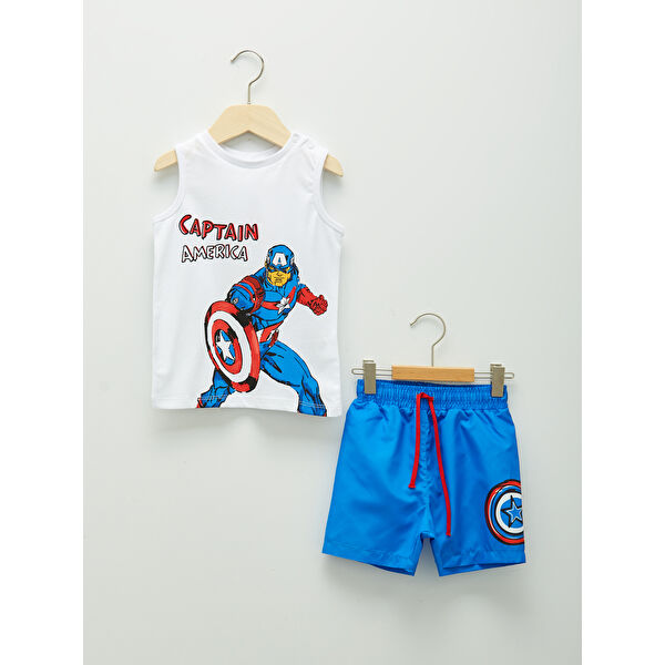 Bisiklet Yaka Captain America Baskılı Erkek Bebek File Detaylı Yüzme Takım Bisiklet Yaka Captain America Baskılı Erkek Bebek File Detaylı Yüzme Takım