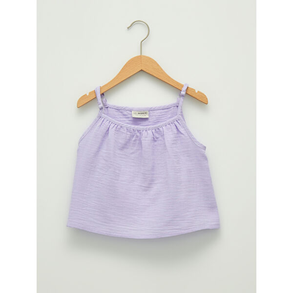 Kare Yaka Basic Askılı Pamuklu Kız Çocuk Bluz