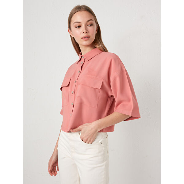 LCW VISION Cep Detaylı Düğme Kapamalı Kısa Kollu Tencel Kumaş Kadın Gömlek