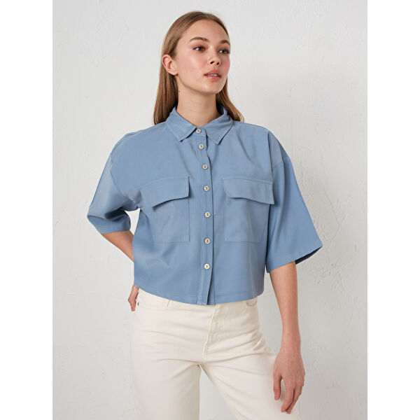 LCW VISION Cep Detaylı Düğme Kapamalı Kısa Kollu Tencel Kumaş Kadın Gömlek LCW VISION Cep Detaylı Düğme Kapamalı Kısa Kollu Tencel Kumaş Kadın Gömlek