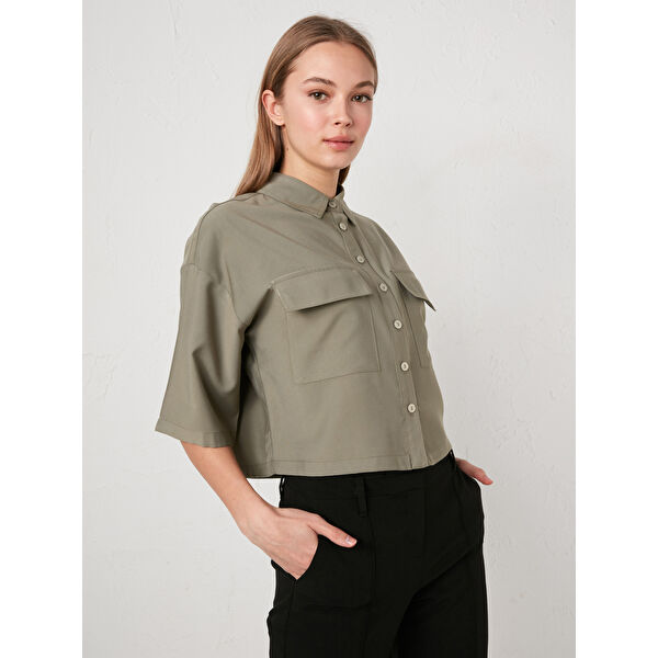 LCW VISION Cep Detaylı Düğme Kapamalı Kısa Kollu Tencel Kumaş Kadın Gömlek LCW VISION Cep Detaylı Düğme Kapamalı Kısa Kollu Tencel Kumaş Kadın Gömlek