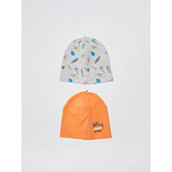 Baskılı Pamuklu Unisex Bebek Bere 2'li