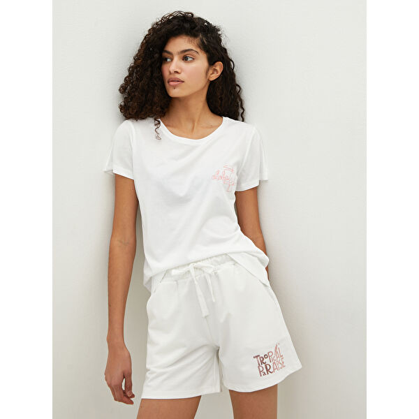 LCW CASUAL Beli Lastikli Baskılı Cep Detaylı Kadın Bermuda Şort