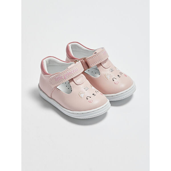 Deri Görünümlü Nakışlı Kız Bebek İlk Adım Ayakkabısı