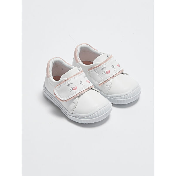 Nakış Detaylı Cırt Cırtlı Kız Bebek İlk Adım Ayakkabısı