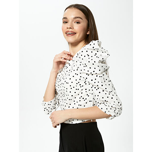 LCW VISION Bisiklet Yaka Puantiye Desenli Fırfır Detaylı Uzun Kollu Maroken Kumaş Kadın Bluz LCW VISION Bisiklet Yaka Puantiye Desenli Fırfır Detaylı Uzun Kollu Maroken Kumaş Kadın Bluz