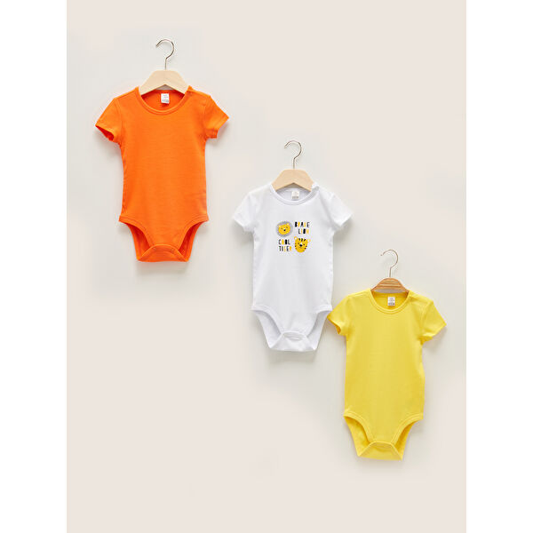 Bisiklet Yaka Kısa Kollu Unisex Bebek Çıtçıtlı Body 3'lü
