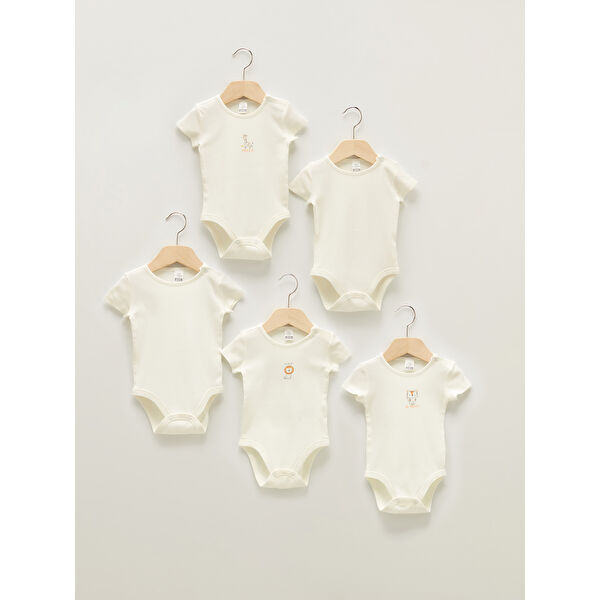 Bisiklet Yaka Kısa Kollu Pamuklu Unisex Bebek Çıtçıtlı Body 5'li