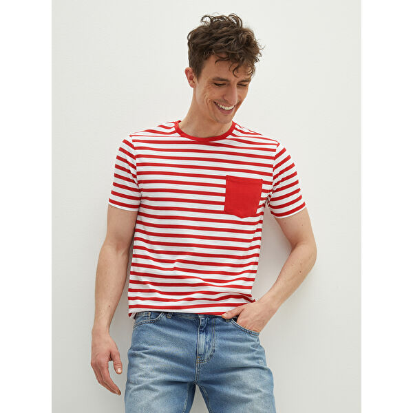 LCW CASUAL Bisiklet Yaka Kısa Kollu Çizgili Penye Erkek Tişört