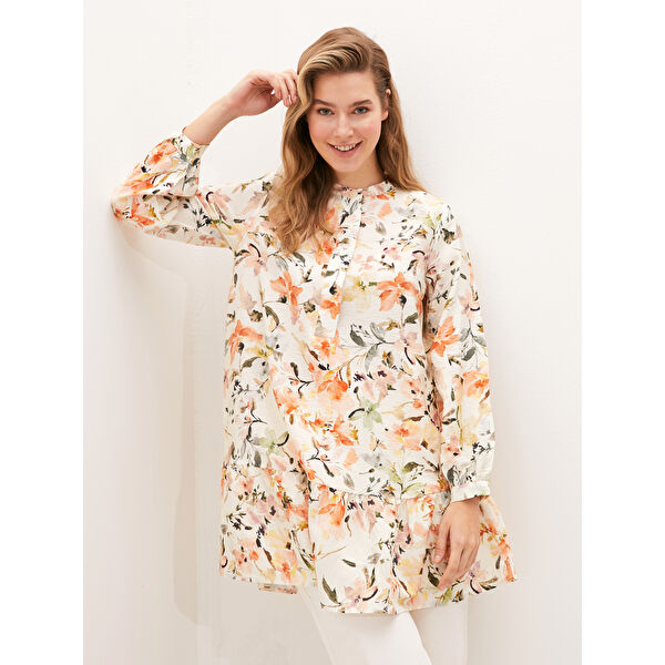 LCW CLASSIC Hakim Yaka Çiçek Baskılı Uzun Kollu Viskon Kadın Tunik